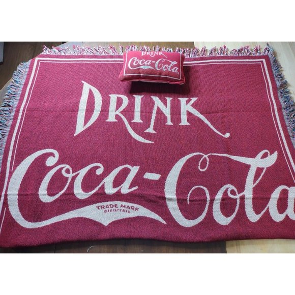 Coca Cola | Bedding | Coca Cola Tapestry Throw W Pillow Fringed Woven ...